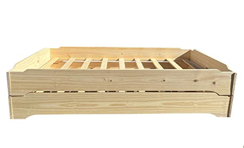 Stackable Beds - Set of Two - Twin Over Twin Wooden Bed Floorbed Frame Unfinished -Easy to Assemble Solid Pine Wooden Bed Frame