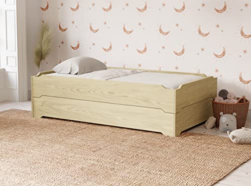 Stackable Beds - Set of Two - Twin Over Twin Wooden Bed Floorbed Frame Unfinished -Easy to Assemble Solid Pine Wooden Bed Frame