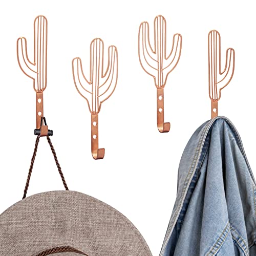 MyGift Wall Mounted Decorative Copper-Tone Metal Entryway Coat Hooks Saguaro Cactus Shaped Hanging Novelty Hooks, Southwest Style Home Decor, Set of 4