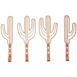 MyGift Wall Mounted Decorative Copper-Tone Metal Entryway Coat Hooks Saguaro Cactus Shaped Hanging Novelty Hooks, Southwest Style Home Decor, Set of 4