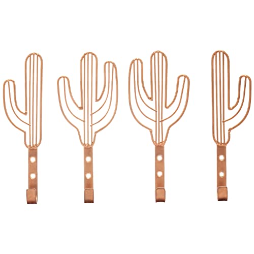 MyGift Wall Mounted Decorative Copper-Tone Metal Entryway Coat Hooks Saguaro Cactus Shaped Hanging Novelty Hooks, Southwest Style Home Decor, Set of 4