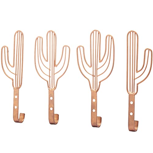 MyGift Wall Mounted Decorative Copper-Tone Metal Entryway Coat Hooks Saguaro Cactus Shaped Hanging Novelty Hooks, Southwest Style Home Decor, Set of 4