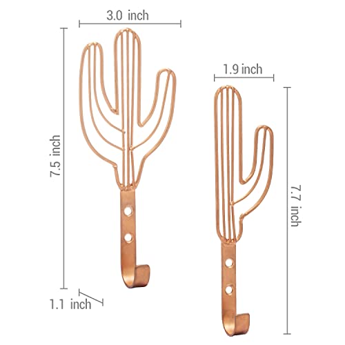 MyGift Wall Mounted Decorative Copper-Tone Metal Entryway Coat Hooks Saguaro Cactus Shaped Hanging Novelty Hooks, Southwest Style Home Decor, Set of 4