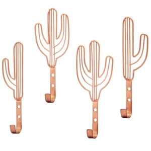 MyGift Wall Mounted Decorative Copper-Tone Metal Entryway Coat Hooks Saguaro Cactus Shaped Hanging Novelty Hooks, Southwest Style Home Decor, Set of 4