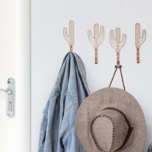 MyGift Wall Mounted Decorative Copper-Tone Metal Entryway Coat Hooks Saguaro Cactus Shaped Hanging Novelty Hooks, Southwest Style Home Decor, Set of 4