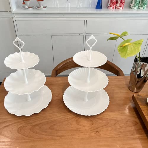 Plastic Cupcake Stands, 3 Tier Cupcake Stand, Dessert Tower Tray for Tea Party, Baby Shower and Wedding (2 Pack, Shell Style)