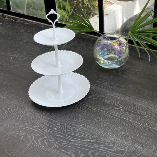 Plastic Cupcake Stands, 3 Tier Cupcake Stand, Dessert Tower Tray for Tea Party, Baby Shower and Wedding (2 Pack, Shell Style)