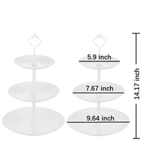 Plastic Cupcake Stands, 3 Tier Cupcake Stand, Dessert Tower Tray for Tea Party, Baby Shower and Wedding (2 Pack, Shell Style)