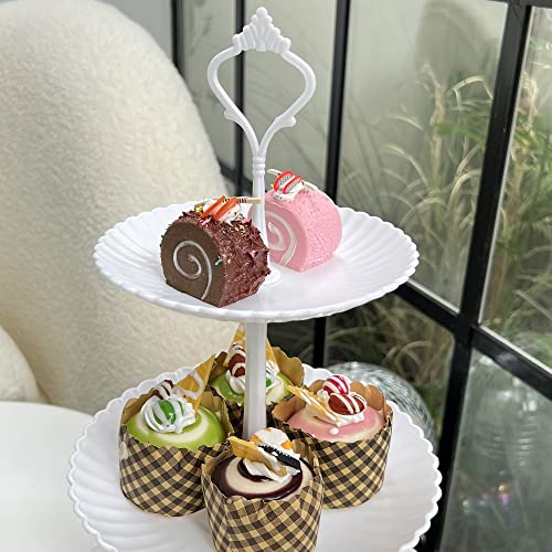 Plastic Cupcake Stands, 3 Tier Cupcake Stand, Dessert Tower Tray for Tea Party, Baby Shower and Wedding (2 Pack, Shell Style)