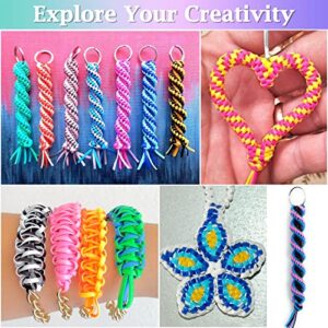 Cridoz Boondoggle Lanyard String Kit with 20 Rolls Plastic Lacing Cord and 50Pcs Keychain Lanyard Accessories, Gimp String Weaving Kit for Keychain Crafts, Bracelet and Lanyards