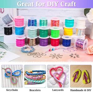 Cridoz Boondoggle Lanyard String Kit with 20 Rolls Plastic Lacing Cord and 50Pcs Keychain Lanyard Accessories, Gimp String Weaving Kit for Keychain Crafts, Bracelet and Lanyards