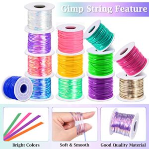 Cridoz Boondoggle Lanyard String Kit with 20 Rolls Plastic Lacing Cord and 50Pcs Keychain Lanyard Accessories, Gimp String Weaving Kit for Keychain Crafts, Bracelet and Lanyards