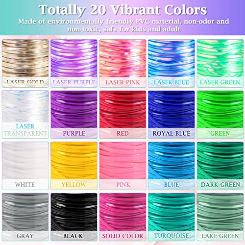 Cridoz Boondoggle Lanyard String Kit with 20 Rolls Plastic Lacing Cord and 50Pcs Keychain Lanyard Accessories, Gimp String Weaving Kit for Keychain Crafts, Bracelet and Lanyards