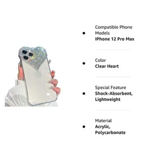 Clear Glitter Case Compatible with iPhone 12 Pro Max, 3D Heart Design Phone Cover with Girly Bling Diamond Rhinestone Sparkle Loving Hearts Slim Fit Soft Shockproof Protective Case for Women Girls