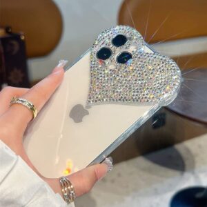 Clear Glitter Case Compatible with iPhone 12 Pro Max, 3D Heart Design Phone Cover with Girly Bling Diamond Rhinestone Sparkle Loving Hearts Slim Fit Soft Shockproof Protective Case for Women Girls