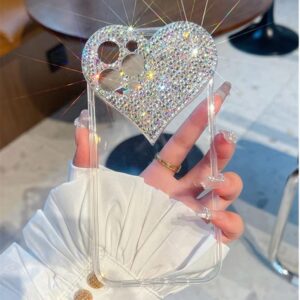 Clear Glitter Case Compatible with iPhone 12 Pro Max, 3D Heart Design Phone Cover with Girly Bling Diamond Rhinestone Sparkle Loving Hearts Slim Fit Soft Shockproof Protective Case for Women Girls