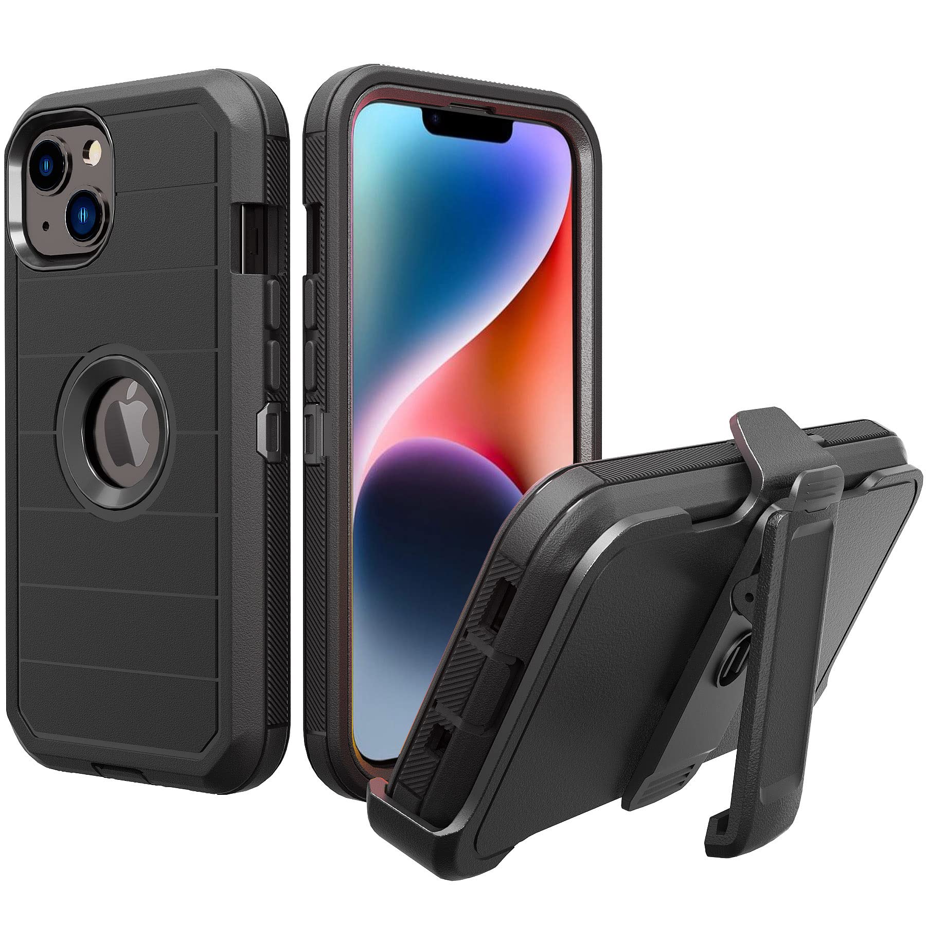 NIFFPD for iPhone 14 Plus Case with Belt Clip/Holster/Kickstand, Heavy Duty Rugged Full Body Protective Case with 2 Pcs Screen Protectors for Apple iPhone 14 Plus for Men 6.7 inch (Black)