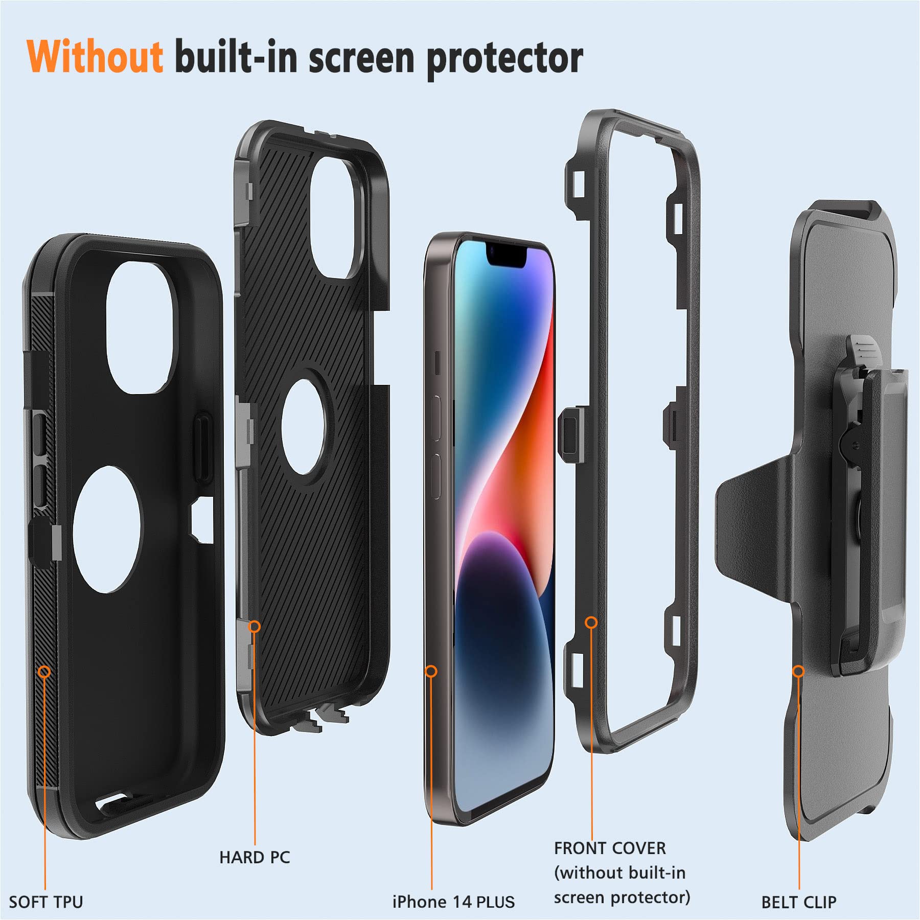 NIFFPD for iPhone 14 Plus Case with Belt Clip/Holster/Kickstand, Heavy Duty Rugged Full Body Protective Case with 2 Pcs Screen Protectors for Apple iPhone 14 Plus for Men 6.7 inch (Black)