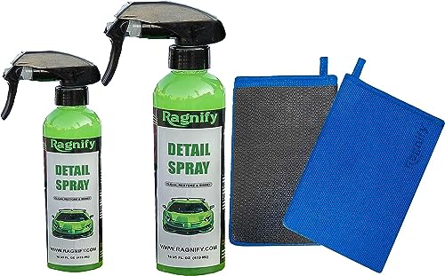 Ragnify- 2 Mesh Clay Mitt with Detailing Spray 16oz, Quick Waterless Detailer for Shine, Car Clay Bar, Gloss & Depth to Paint, Quick Detailer Kit (2x8 Oz Spray Bottles & 2 Mitts)