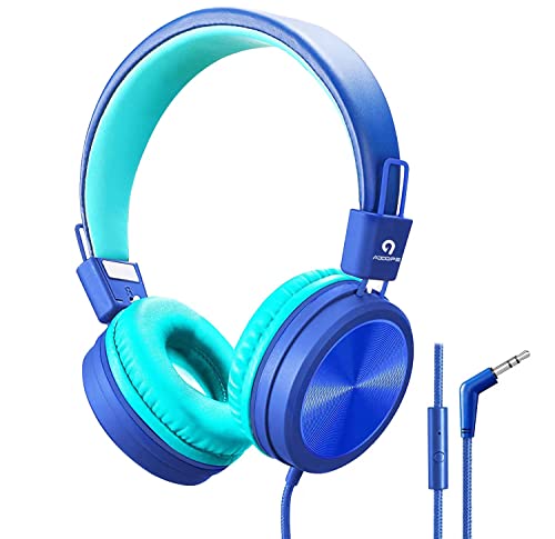 ADOOPE Kids Headphones Wired Kids Headphones for School/Travel/Home, Kindle, Mac, Tablet, iPad, 3.5mm Headphone Jack, Blue Kids Headphones with Microphone