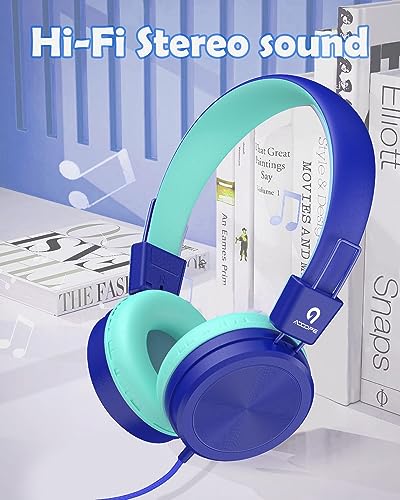 ADOOPE Kids Headphones Wired Kids Headphones for School/Travel/Home, Kindle, Mac, Tablet, iPad, 3.5mm Headphone Jack, Blue Kids Headphones with Microphone