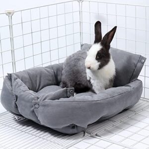 PStarDMoon Bunny Bed for Small Animals with 2 Pee Pad, Machine Washable Sleeping Rabbit Sofa Bed Bottom Breathable Soft Bunny Bed for Cats Kittens Rabbits Bunny Guinea Pigs Kitty (Grey, Style 1)