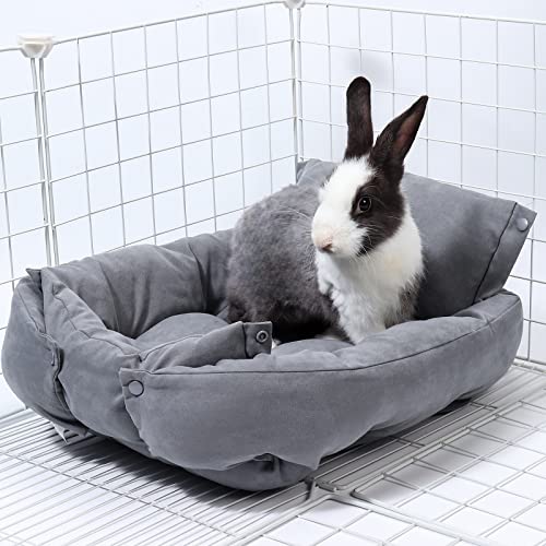 PStarDMoon Bunny Bed for Small Animals with 2 Pee Pad, Machine Washable Sleeping Rabbit Sofa Bed Bottom Breathable Soft Bunny Bed for Cats Kittens Rabbits Bunny Guinea Pigs Kitty (Grey, Style 1)