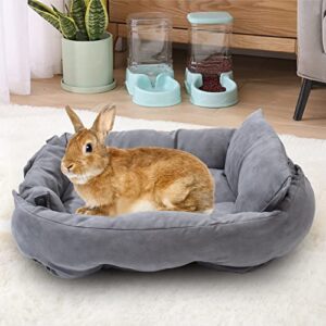 PStarDMoon Bunny Bed for Small Animals with 2 Pee Pad, Machine Washable Sleeping Rabbit Sofa Bed Bottom Breathable Soft Bunny Bed for Cats Kittens Rabbits Bunny Guinea Pigs Kitty (Grey, Style 1)