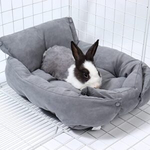 PStarDMoon Bunny Bed for Small Animals with 2 Pee Pad, Machine Washable Sleeping Rabbit Sofa Bed Bottom Breathable Soft Bunny Bed for Cats Kittens Rabbits Bunny Guinea Pigs Kitty (Grey, Style 1)