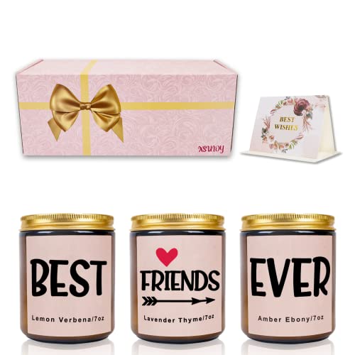 Best Friend Birthday Gifts for Women Girls, Christmas Thanksgiving Birthday Gifts for Friends Female, Pretty Best Friend Ever Scented Candles Gifts Set (3 Pack, 7 Oz)