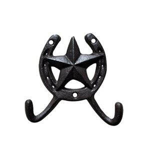 atpxdk 2pcs cast iron horseshoe wall decor, vintage star cast iron rustic metal horseshoes wall hooks for hat and key hook rack hanger