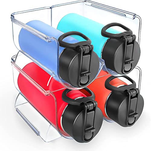 BESTonZON 2 Pack Plastic Water Bottle Organizer, Stackable Bottle Holder Storage Rack for Cabinet, Kitchen Countertop, Pantry Organization, Fridge, Free- Standing Cup Organizer Hold 4 Bottles, Clear