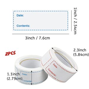 250Pcs 2 Rolls Self-Adhesive Removable Freezer Labels Food Date Labels Roll 1 x 3 Inch Waterproof Oil-Resistant Kitchen Refrigerator Labels, Easy to Write and Clean, 2 Color (Red,Blue)