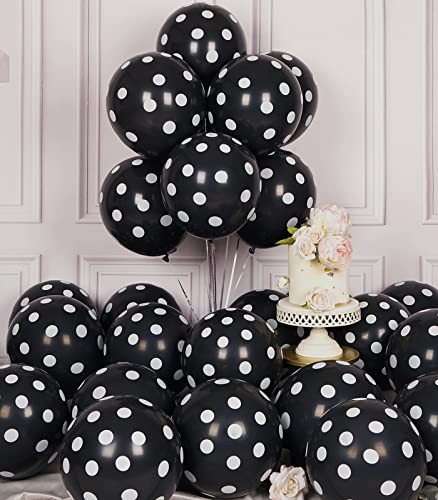 SULALABOO 63PCS Black Polka Dot Balloons 12 Inch Latex Helium Round Party Balloons Kit for Birthday Party Decorations