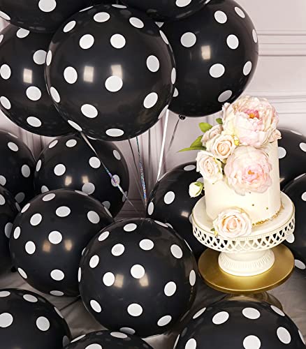 SULALABOO 63PCS Black Polka Dot Balloons 12 Inch Latex Helium Round Party Balloons Kit for Birthday Party Decorations