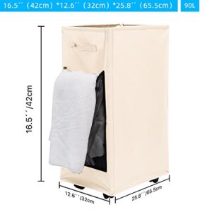 Ansamly Collapsible laundry Basket with Wheels,90L Large Rolling Laundry Hamper for Room Organization,Clothes Hampers for Bathroom Organization,white