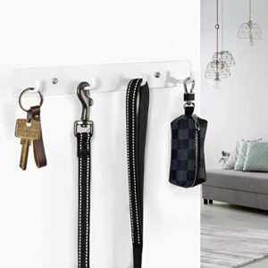 Lwenki 2PCS Key Holder for Wall, Black Key Rack with 4 Key Hooks to Hang Keyrings, Dog Leash, Umbrella, Sunglasses – Key Hanger with Mounting Hardware for Glass, Tile and Wood (10.9” x 1.4”) (White)