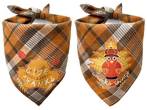 Chngeary Thanksgiving Dog Bandana(2 Pack),New Plaid Style Fall Dog Bandana with Turkey and Maple Leaf Pattern Dog Bandana for Small Medium Large Dogs Accessories Triangle Dog Thanksgiving Scarf…