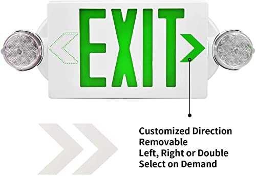 JW LIGHTING LED Exit Signs with Emergency Lights, Double Sided Adjustable LED Emergency Combo Light with Backup Battery, Hard Wired, Commercial Grade, 120-277V, Fire Resistant (UL 924) Green 6 Pack