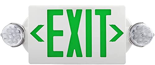 JW LIGHTING LED Exit Signs with Emergency Lights, Double Sided Adjustable LED Emergency Combo Light with Backup Battery, Hard Wired, Commercial Grade, 120-277V, Fire Resistant (UL 924) Green 6 Pack