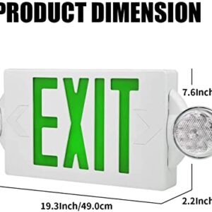 JW LIGHTING LED Exit Signs with Emergency Lights, Double Sided Adjustable LED Emergency Combo Light with Backup Battery, Hard Wired, Commercial Grade, 120-277V, Fire Resistant (UL 924) Green 6 Pack