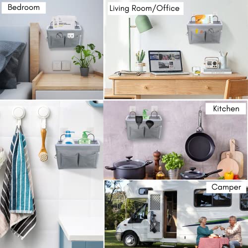 Kanrichu 2pcs Middle Wall Hanging Organizer Bag, Linen Fabric Door Hanging Storage Basket with Pockets, Waterproof Bin for Kitchen, Bedroom, Office, RV Camper (Gray)