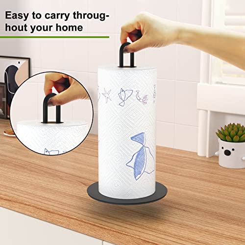 Black Paper Towel Holder Countertop, Farmhouse Paper Towel Holder Stand for Kitchen and Bathroom Organization and Storage, Paper Towel Roll Holder with Non-Slip Base for Standard and Large Size Rolls