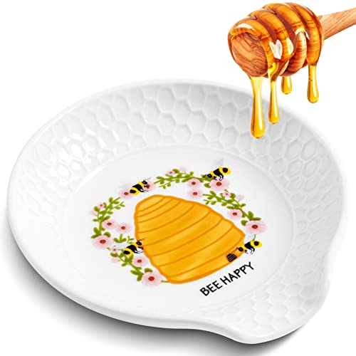 Yoeuen Spoon Rest for Stove Top 1pcs, Ceramic Spoon Holder for Countertop, White Cute Spoon Rest for Kitchen Counter, Bee Farmhouse Coffee Spoon Holder for Stove Top, Cooking & Counter Protection