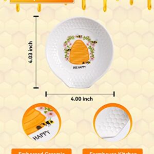 Yoeuen Spoon Rest for Stove Top 1pcs, Ceramic Spoon Holder for Countertop, White Cute Spoon Rest for Kitchen Counter, Bee Farmhouse Coffee Spoon Holder for Stove Top, Cooking & Counter Protection