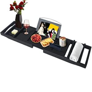 ZHTYRE Bathtub Tray Bathtub Shelf Extendable Bathtub Shelf with Bamboo Bookshelf and soap Tray 1 or 2 Person Bath and Bed Tray (Black) (Black)