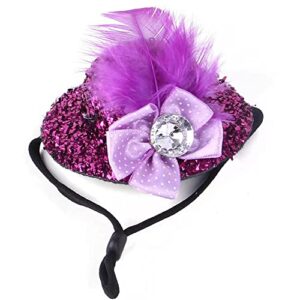 chicken hats for hens tiny pets, chicken bird accessories feather top hat with adjustable elastic strap rooster duck parrot poultry show costume (violet)