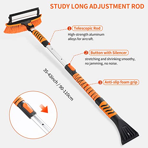 Mionyl 3in1 Car Snow Ice Scraper and Brush for Car SUV Trucks, 1x Heavy Duty 43” Extendable Snow Cleaning Brush Squeegee Broom, 1x Scratch Free Ice Snow Scraper for Car Windshield, 1x Ice Snow Shovel