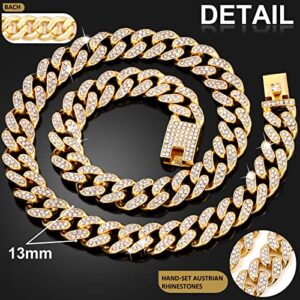 Flatfoosie Cuban Link Dog Collar Gold Silver Color Metal Chain Diamond Pet Collars for Dogs Cats Jewelry 8/10/14/16/18/20/24/28 Inch (16inch, Gold)