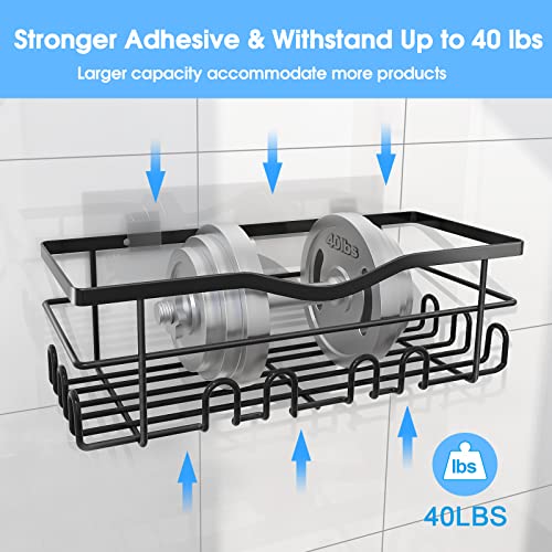 Shower Caddy with Hook, Adhesive Shower Shelf for Inside Shower Basket Rack Storage, 4 Pack Stainless Steel Shower Organizer with Soap Holder and Toothbrush Holder for Bathroom,4 Removable Hooks Black